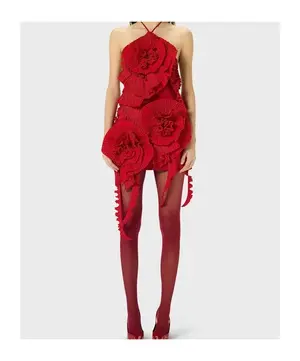 Blumarine Taffeta Dress With 3d Roses