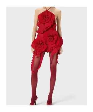 Blumarine Taffeta Dress With 3d Roses