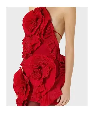 Blumarine Taffeta Dress With 3d Roses