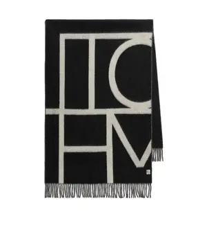 TOTEME Monogram Brushed Wool Scarf - Black