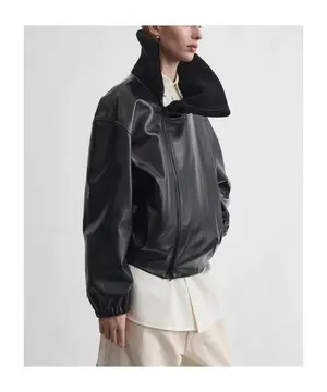 Phoebe Philo Ribbed-collar Leather Jacket