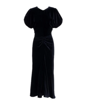 Victoria Beckham Bela Gathered Velvet Midi Dress - No
