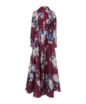 LEO Josephine Belted Floral Silk Gown - Multicolor