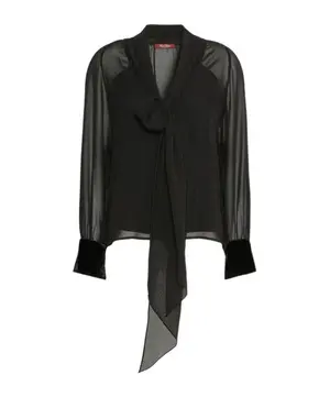 Max Mara Sheer Tie-neck Top - Black
