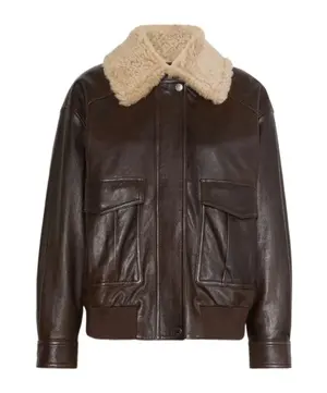 Max Mara Long-sleeve Leather Jacket - Dark Brown