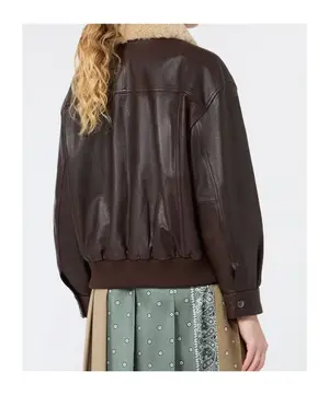 Max Mara Long-sleeve Leather Jacket - Dark Brown
