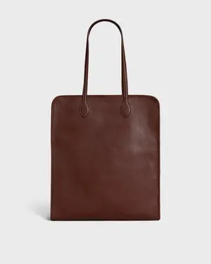 Celine Tall Cabas In Shiny Lambskin - Dark Brown