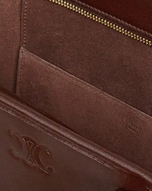 Celine Tall Cabas In Shiny Lambskin - Dark Brown