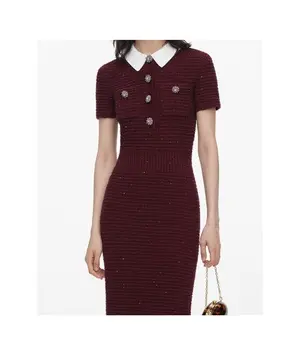 SELF-PORTRAIT Burgundy Textured Knit Midi Dress