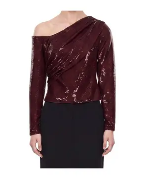 Roland Mouret Asymmetric Sequin Top - Wine Red
