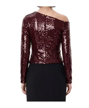 Roland Mouret Asymmetric Sequin Top - Wine Red
