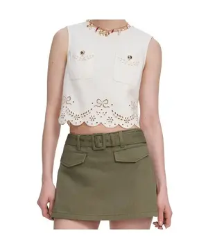 SELF-PORTRAIT Broderie-anglaise Scalloped-hem Top