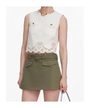SELF-PORTRAIT Broderie-anglaise Scalloped-hem Top