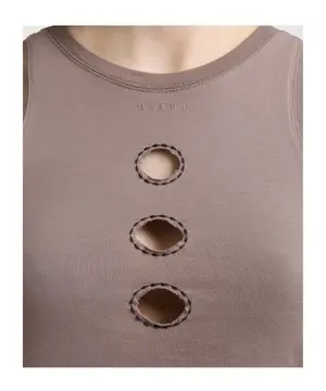 Marni Grey Cotton Tank Top With Cut-out Polka Dots