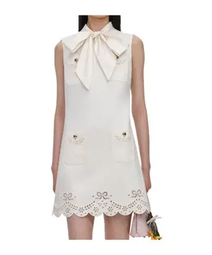 SELF-PORTRAIT Bow-detail Broderie-anglaise Mini Dress - Cream