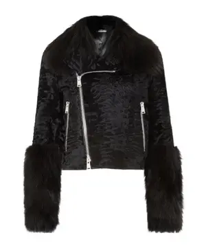 Fendi Swakara And Fox Fur Biker Jacket - Black