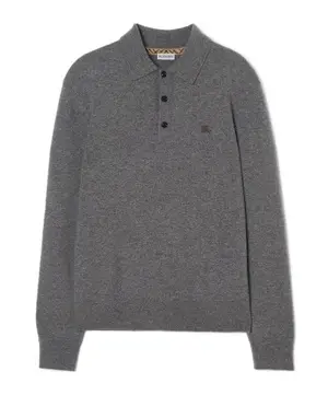 Burberry Long-sleeve Cashmere Blend Polo Shirt - Grey