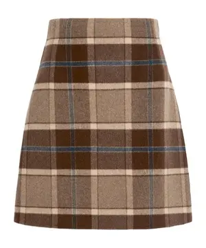 Max Mara Short Checked Wool Skirt - Brown