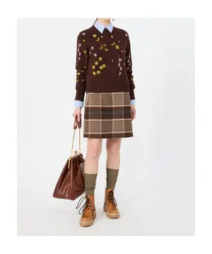 Max Mara Short Checked Wool Skirt - Brown
