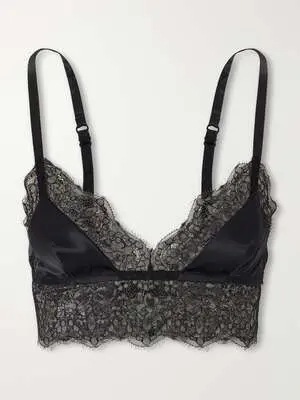 Dolce & Gabbana Lace-trimmed Silk-blend Satin Bra - Black