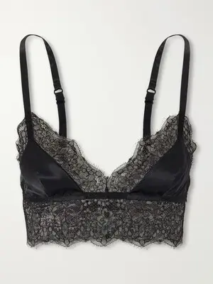 Dolce & Gabbana Lace-trimmed Silk-blend Satin Bra - Black