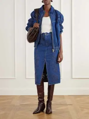 Farm Rio Richilieu Heart Broderie Anglaise Denim Jacket - Dark Denim