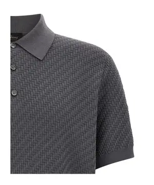 Brioni Woven Pattern Knitted Polo Shirt