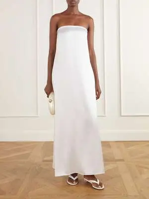 THE PARK Edith Strapless Silk-satin Maxi Dress - White