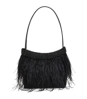 Staud Satin Feather Winslow Shoulder Bag - Black