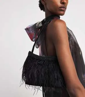 Staud Satin Feather Winslow Shoulder Bag - Black