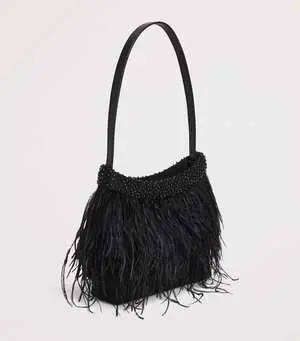 Staud Satin Feather Winslow Shoulder Bag - Black