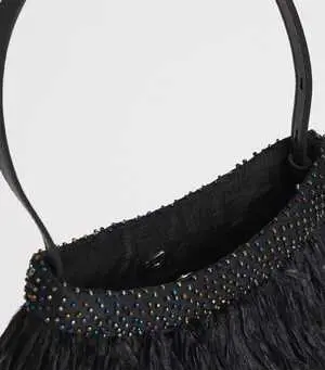 Staud Satin Feather Winslow Shoulder Bag - Black