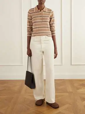 Varley Mayra Striped Knitted Polo Sweater