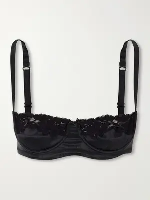 Dolce & Gabbana Lace-trimmed Silk-blend Balconette Bra - Black