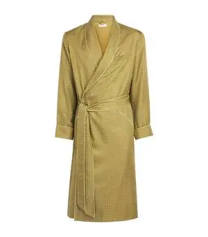 Olivia Von Halle Silk Twill Polka Dot Mescal Robe - Gold