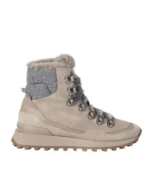 Brunello Cucinelli Suede Shearling-trim Hiking Boots - Beige