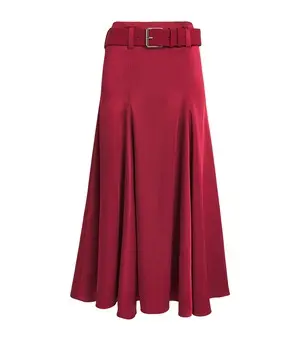 Safiyaa Crepe Belted High-waist Midi Skirt - Red