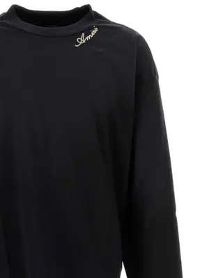 Amiri Logo-embroidered Long-sleeved Cotton T-shirt - Black