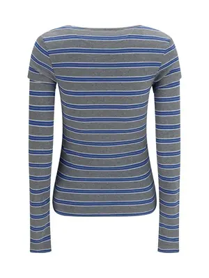 GANNI Ribbed Stripe V-neck Knitted Top