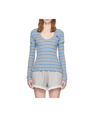 GANNI Ribbed Stripe V-neck Knitted Top