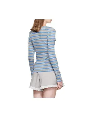 GANNI Ribbed Stripe V-neck Knitted Top