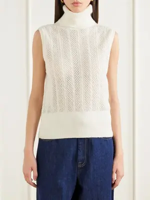 Veronica Beard Mazzy Cashmere Turtleneck Sweater Vest - Neutrals
