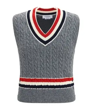 Thom Browne Cable-knit Cricket V-neck Vest - Medium Gray