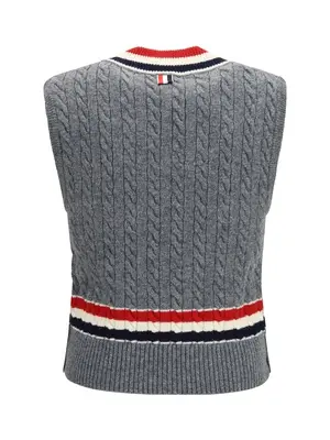 Thom Browne Cable-knit Cricket V-neck Vest - Medium Gray