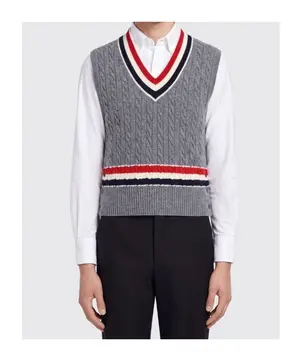 Thom Browne Cable-knit Cricket V-neck Vest - Medium Gray