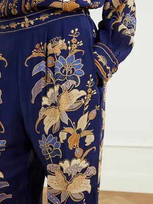 Farm Rio Lara Floral-print Crepe De Chine Wide-leg Pants - Blue