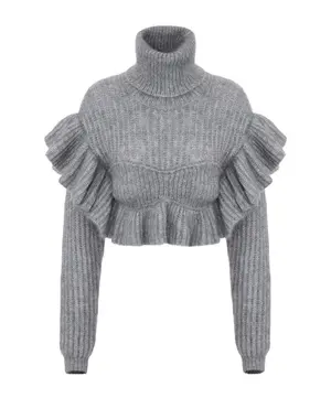 Elisabetta Franchi Ruffled Cropped Knitted Sweater - Gray