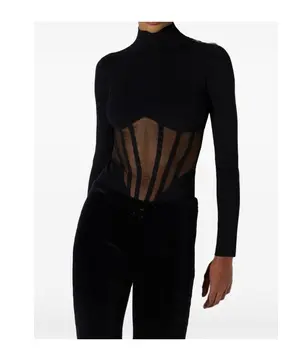 Elisabetta Franchi Color-block Long-sleeve Bodysuit