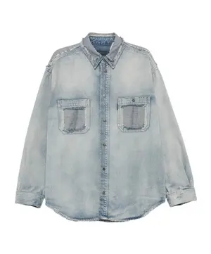 HAIKURE Nelson Distressed Patchwork Denim Shirt - Light Blue