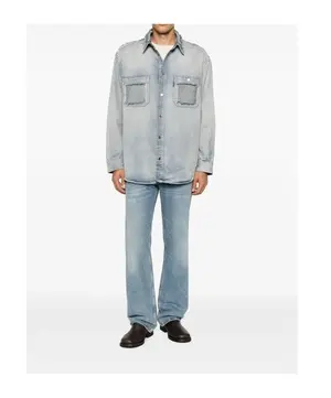 HAIKURE Nelson Distressed Patchwork Denim Shirt - Light Blue